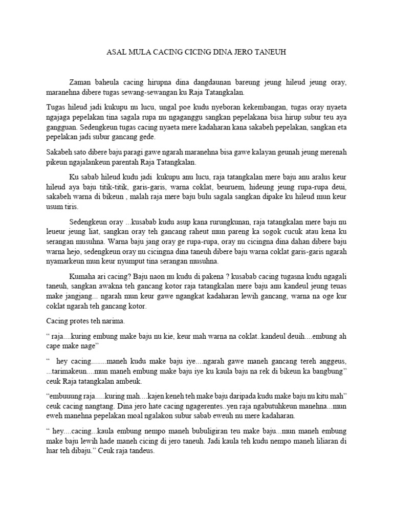 Teks Asal Mula Cacing Cicing Dina Jero Taneuh - 30 | PDF