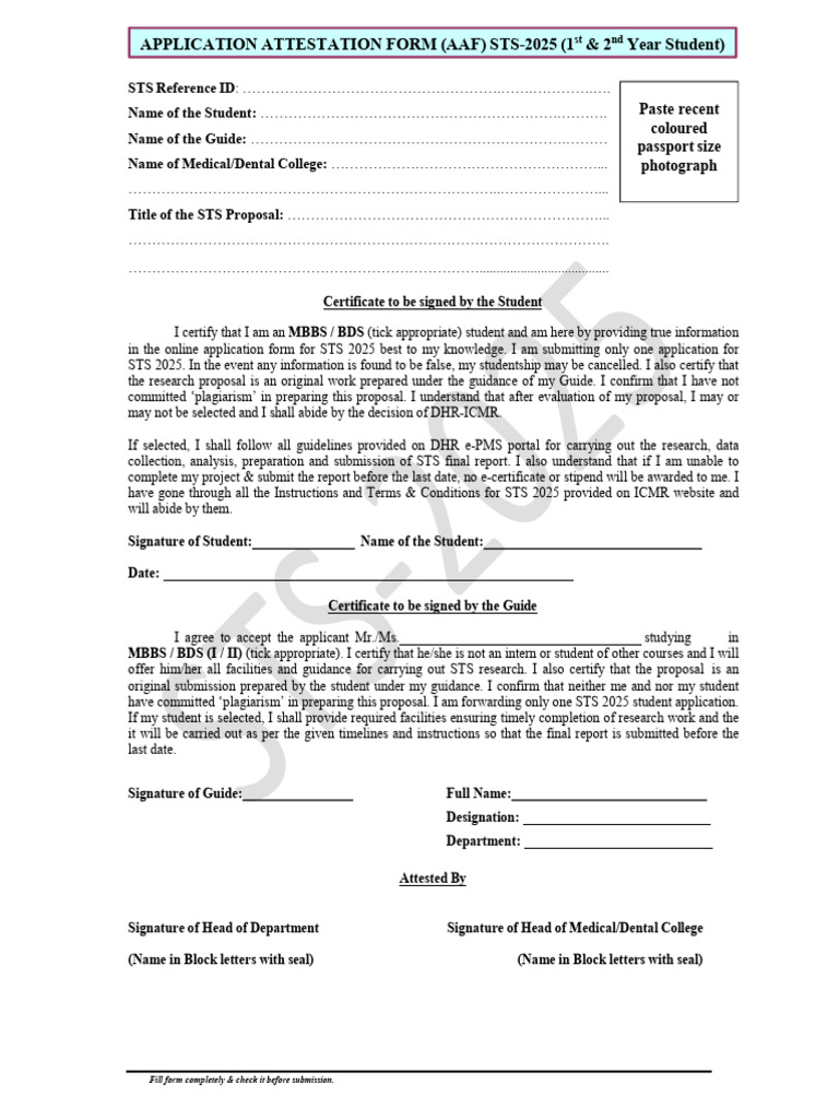 Application Attestation Form (AAF) of STS-2025 | PDF