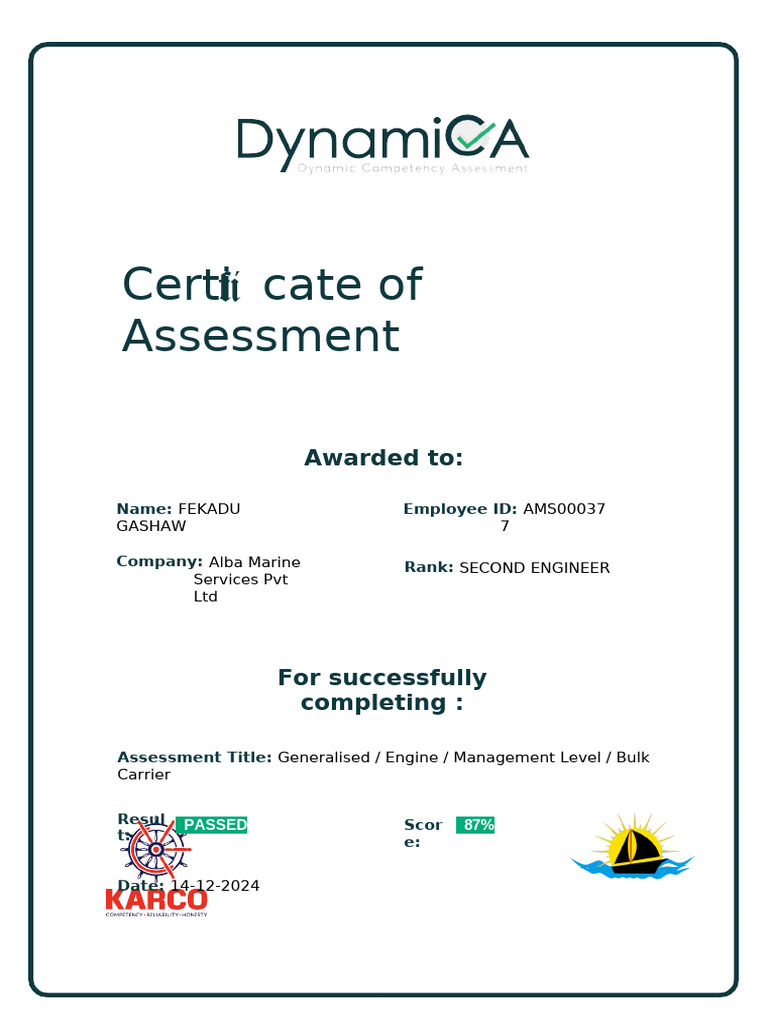 Certi Cate of Assessment: Awarded To | PDF