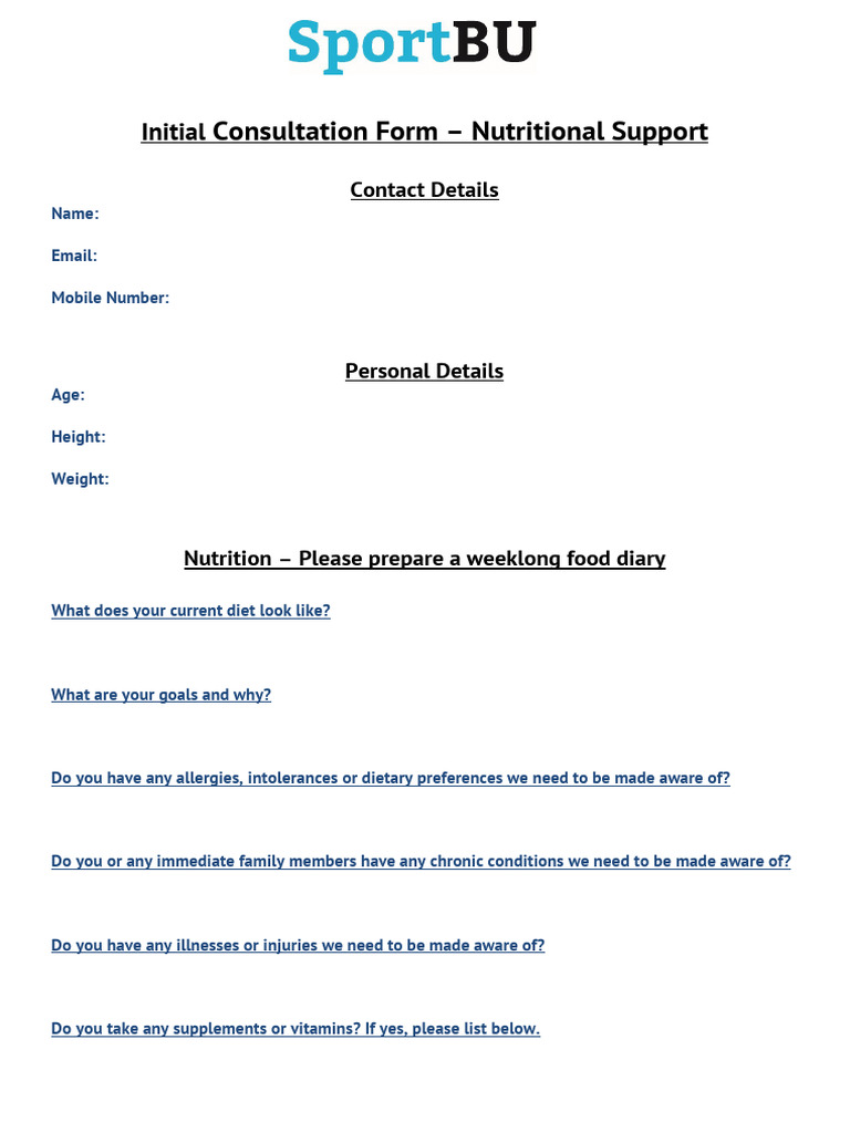 Nutritional Support Consultation Form | PDF