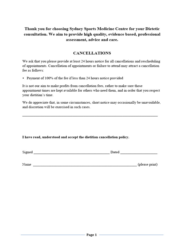 Dietitian Consultation Form & Policy | PDF | Dietitian | Diet (Nutrition)