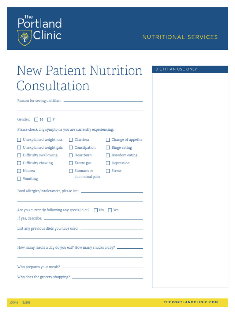 Nutrition New Patient Form | PDF | Sandwich | Foods