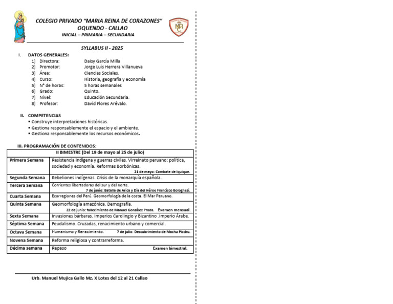 Syllabus II Bim 5to Secundaria CS. | PDF