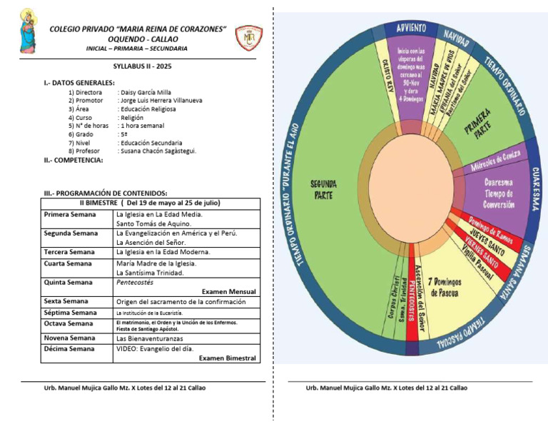 Syllabus II Bim de Religiòn 5º Secundria- 2025 | PDF