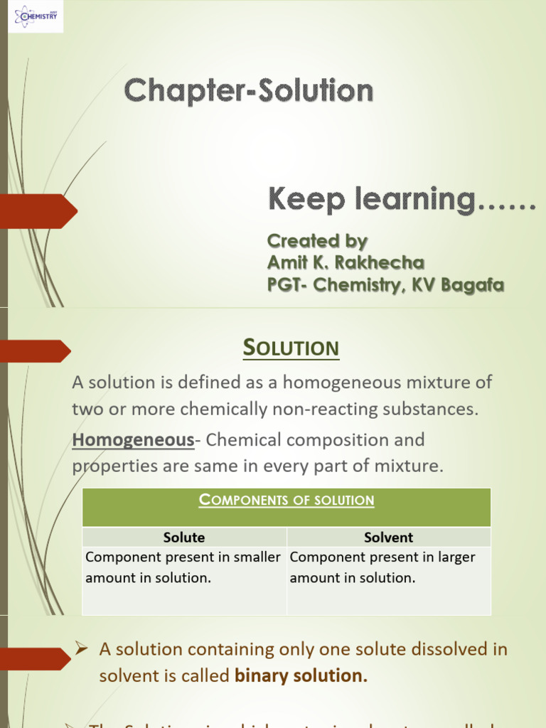 Class-XII Solution Chapter | PDF | Solubility | Solvation
