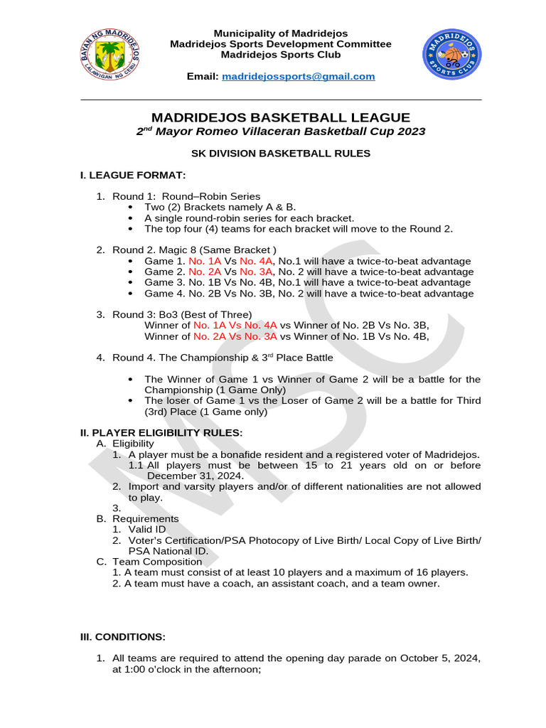 Madridejos Basketball League Rules 2023 | PDF | Sports Rules And ...