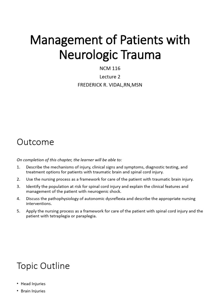 Week 7 8 Neurologic Trauma | PDF | Traumatic Brain Injury | Spinal Cord ...