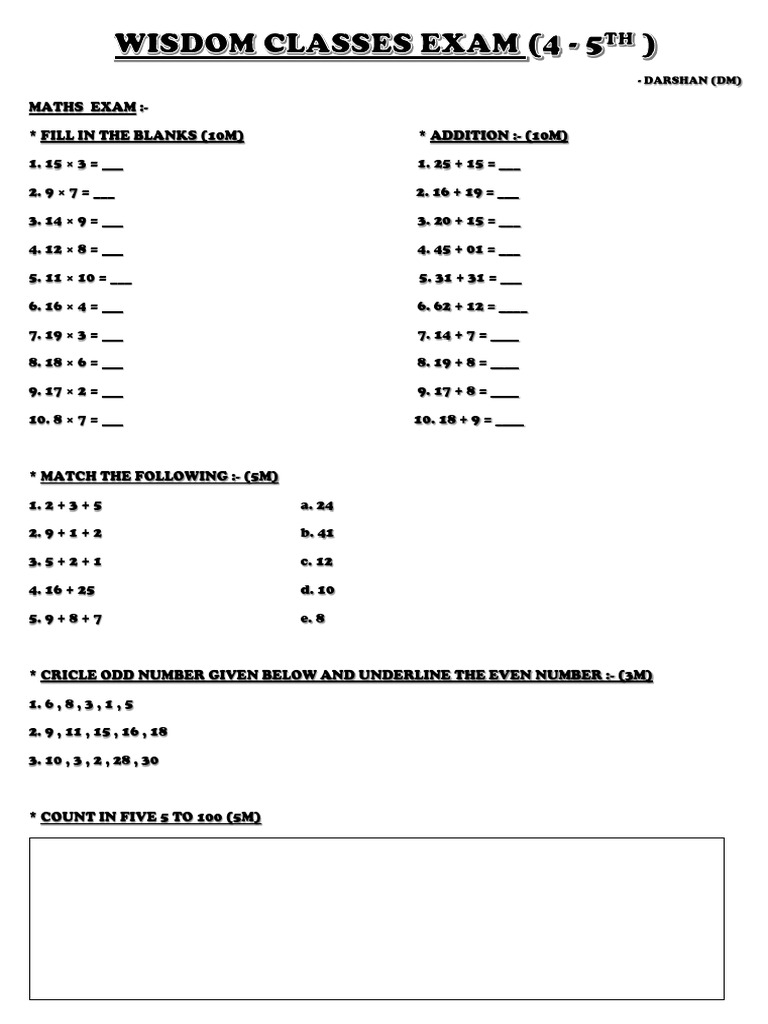 Maths Exam Format and Questions | PDF