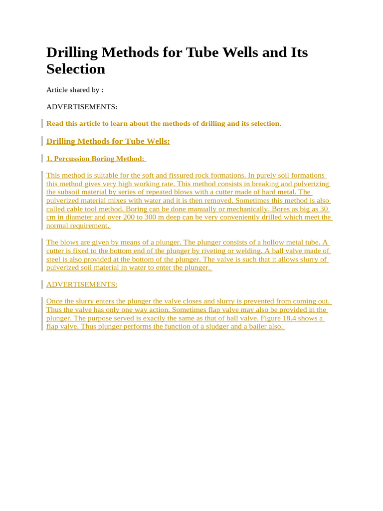 Drilling Methods for Tube Wells and Its Selection | PDF | Oil Well ...