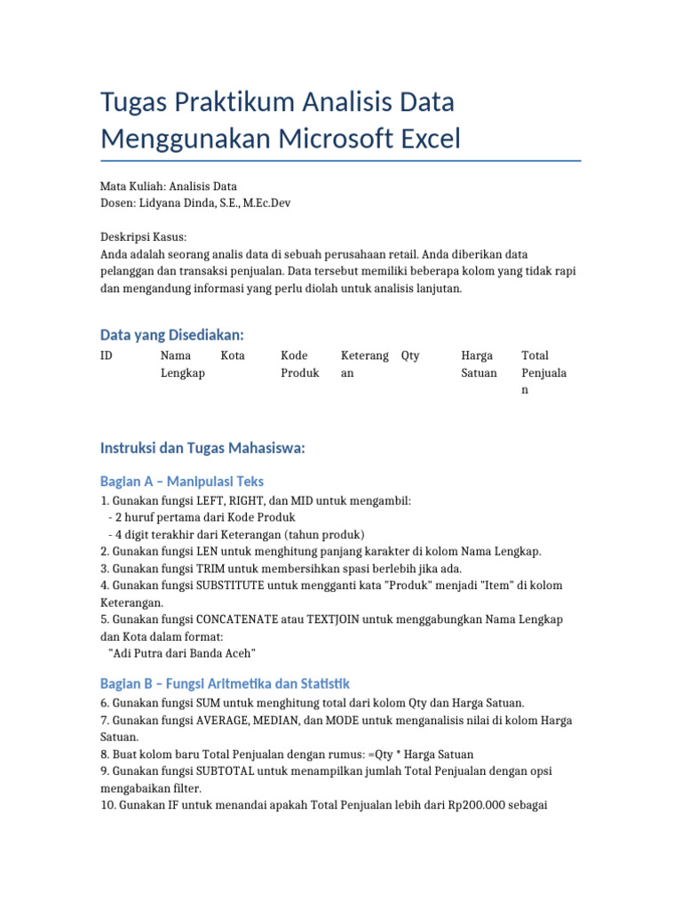 Praktikum Analisis Data Penjualan Excel | PDF
