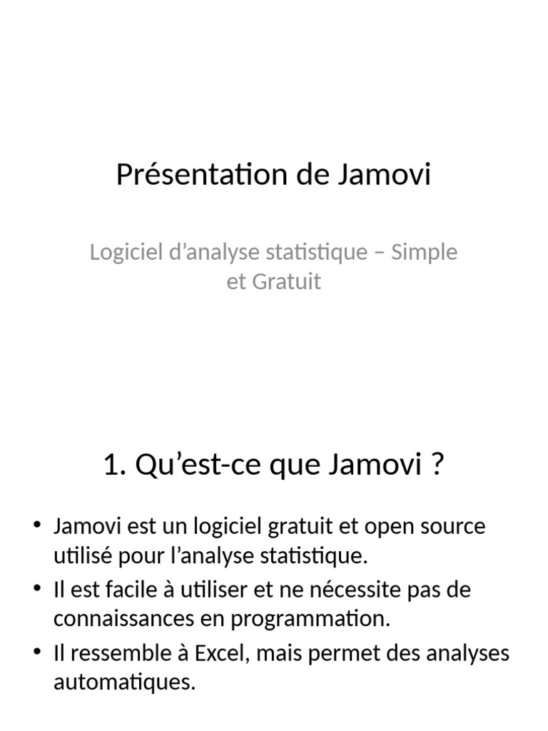 Présentation de Jamovi : logiciel gratuit | PDF