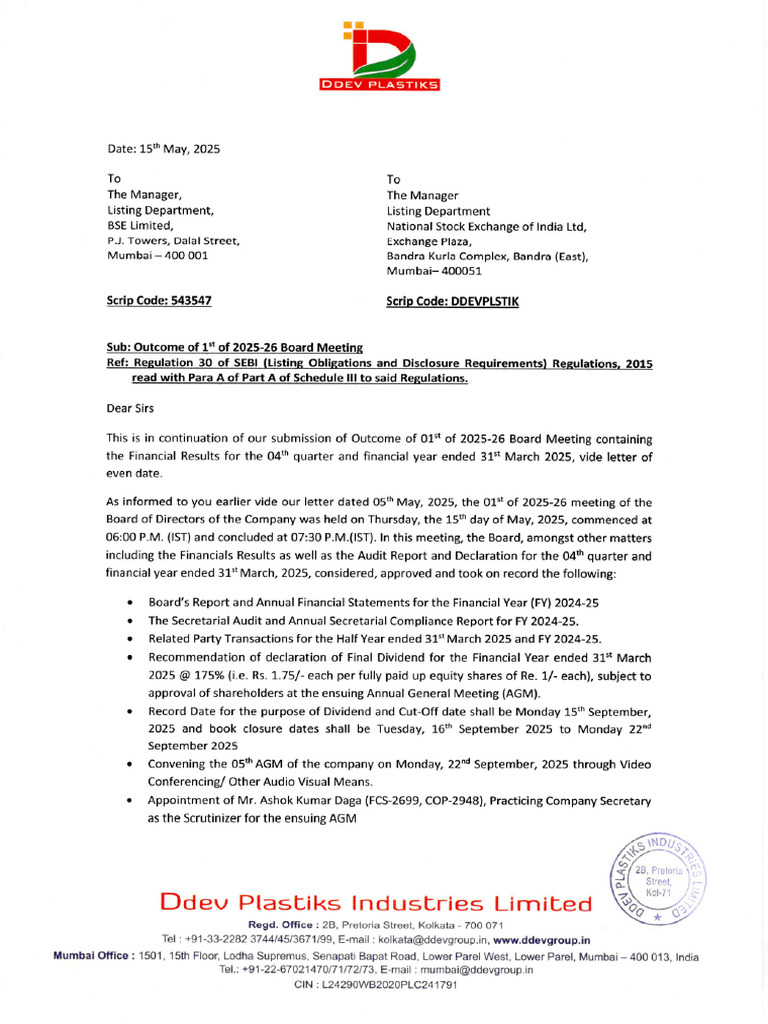 Ddev Plastiks Industries Limited | PDF | Business | Corporations