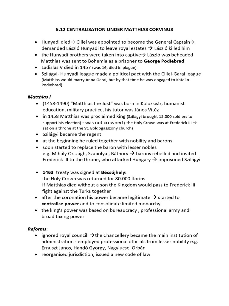 5.12 Centralisation Under Mathias Corvinus | PDF