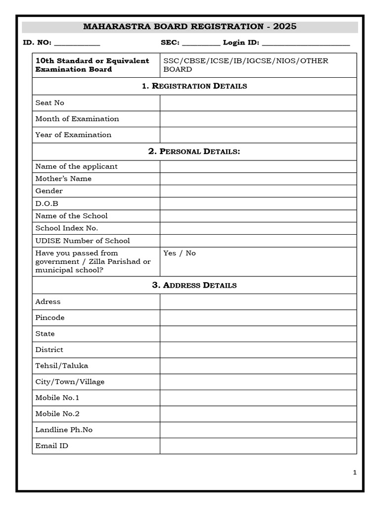 Maha Board Registration 2025 | PDF