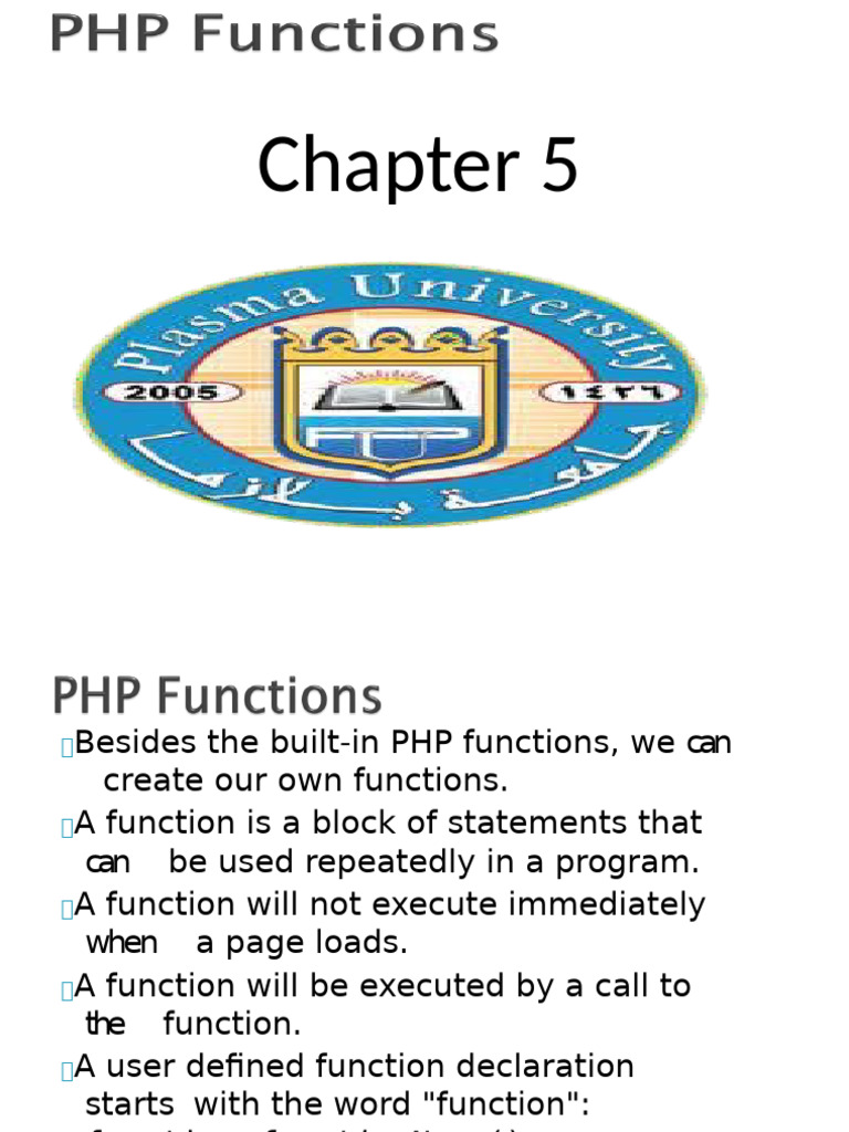 Chapter 5 PHP Functions | PDF | Web Server | Internet & Web