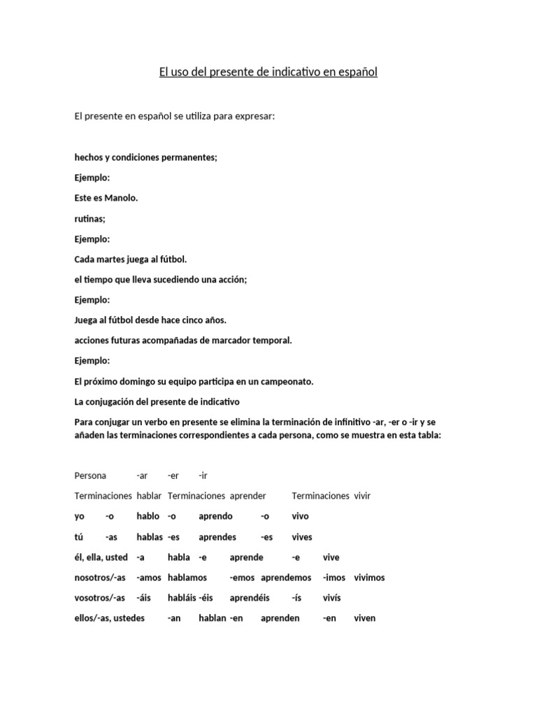 El uso del presente de indicativo en español - copia | PDF