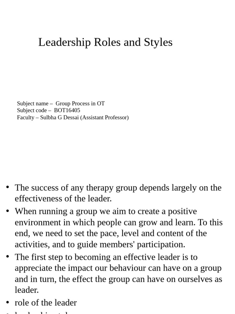 Leadership Roles in Group Therapy | PDF | Leadership | Psychology