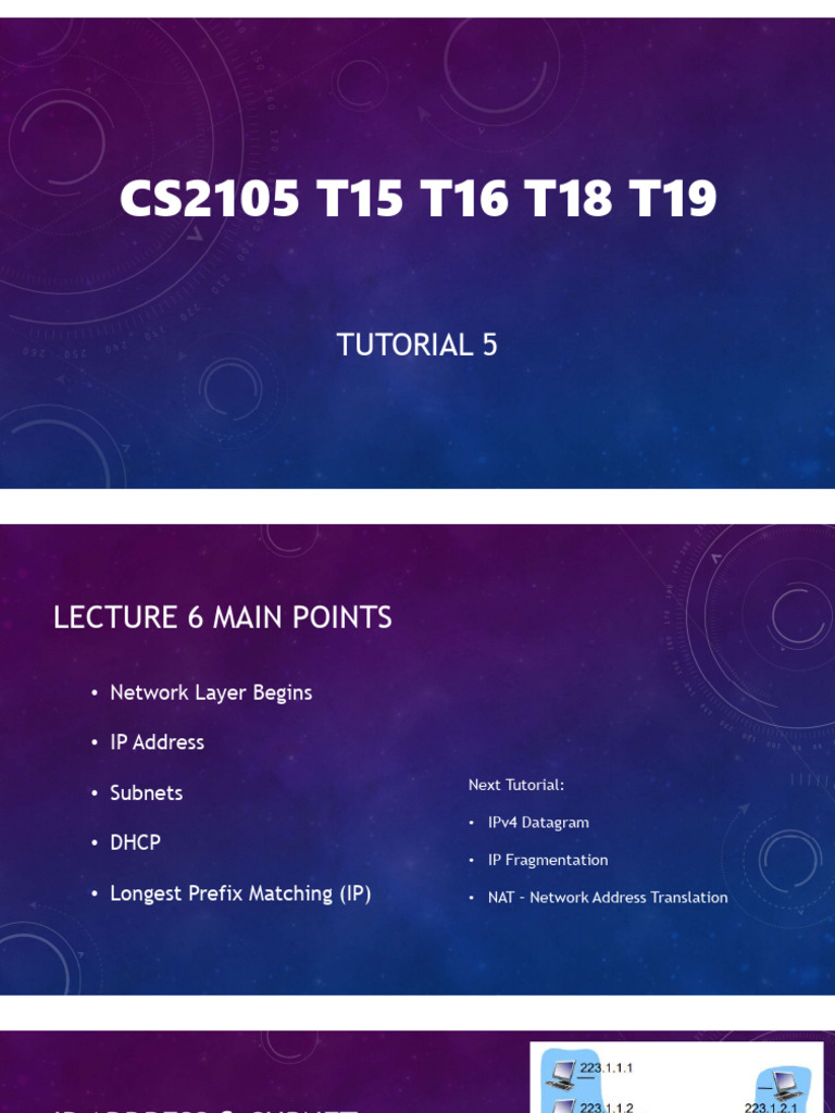 CS2105 Tutorial 5 Slides PRINT | PDF | Ip Address | Network Architecture