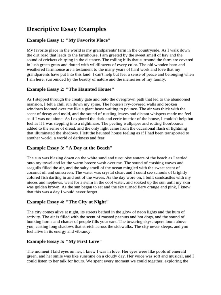 Descriptive Essay Examples Collection | PDF