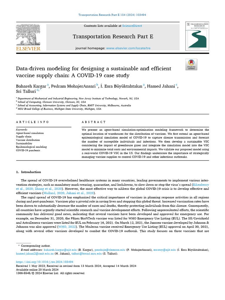 Data-Driven Modeling For Designing A Sustainable and Efficient Vaccine ...