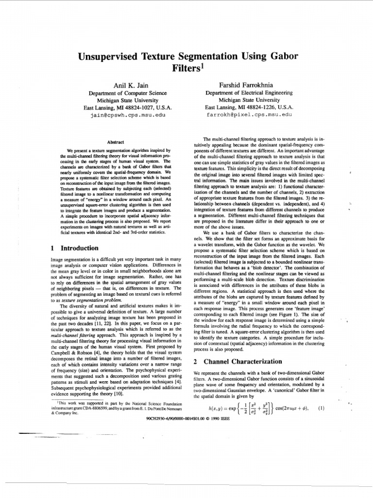 Unsupervised Texture Segmentation Using Gabor Filters Pdf