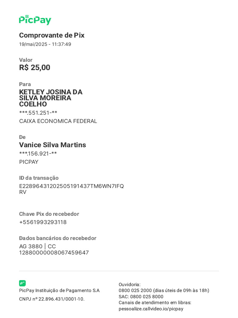 Comprovante Picpay PIX 19052025113754$ | PDF