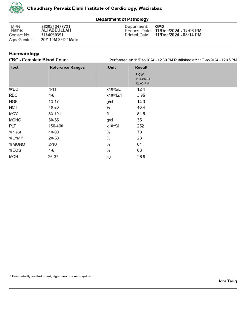 CBC - Complete Blood Count | PDF