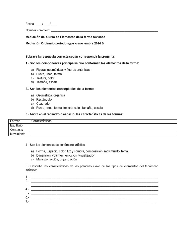 Mediacion de Aprendizaje Elementos de La Forma Ordinario | PDF | Espacio | Color