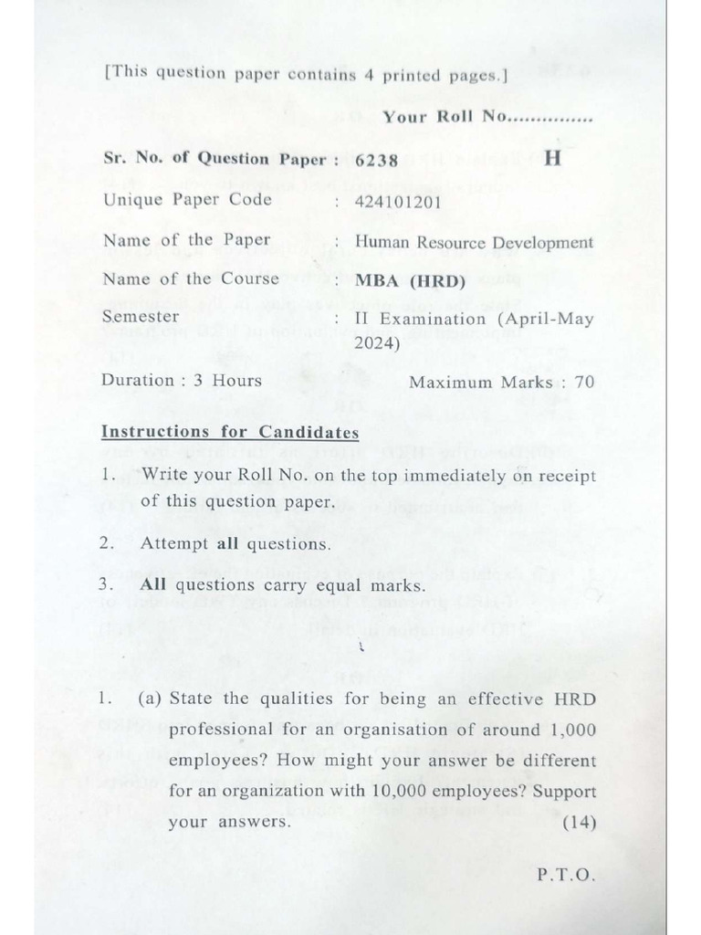 HRD question paper - 2nd sem | PDF