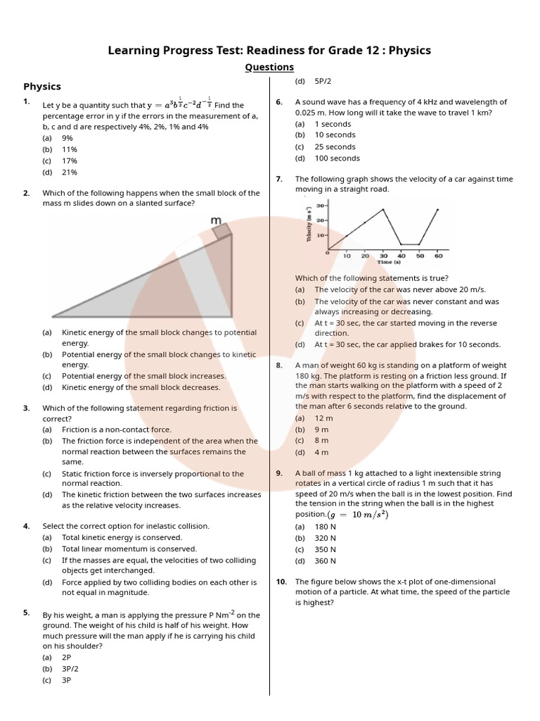 Grade 12 Physics Readiness Test Questions | PDF | Force | Collision