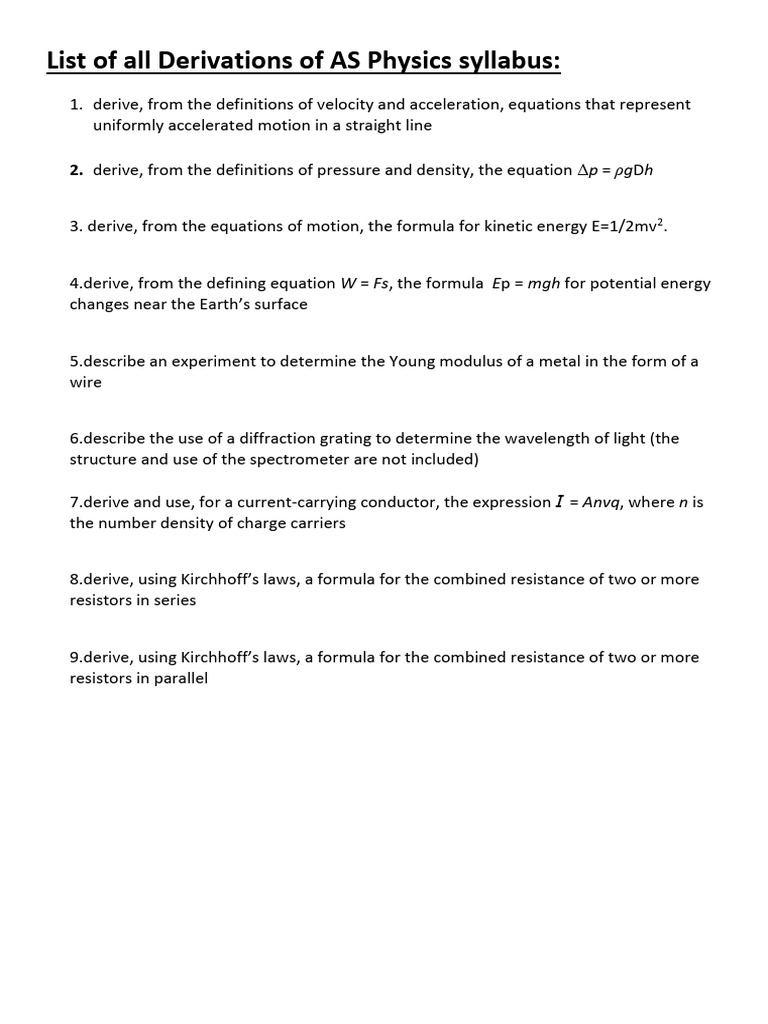 List of All Derivations of CIE As Level Physics | PDF