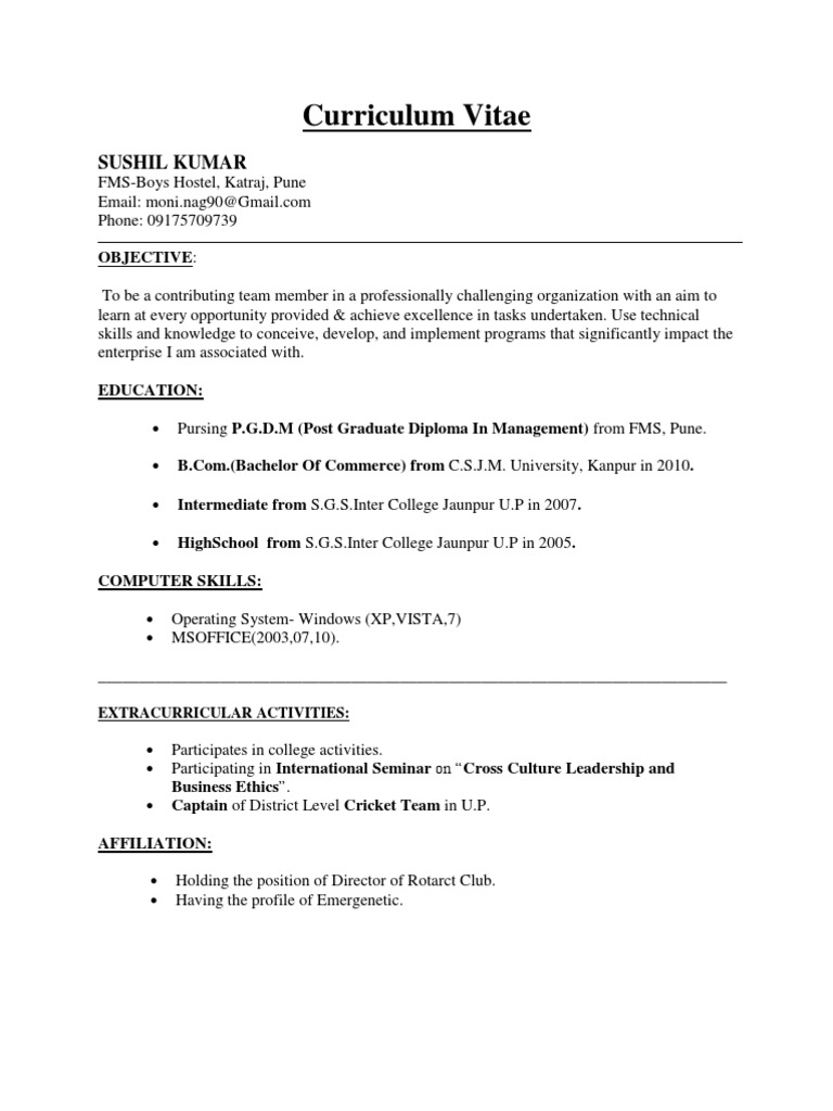 Sushil Kumar's Professional CV | PDF | Career & Growth