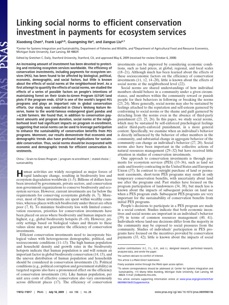 Social Norms in Conservation Investments | PDF | Conservation Biology ...