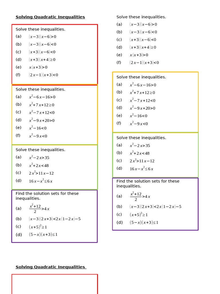 Quadratic Inequalities Solutions Guide | PDF