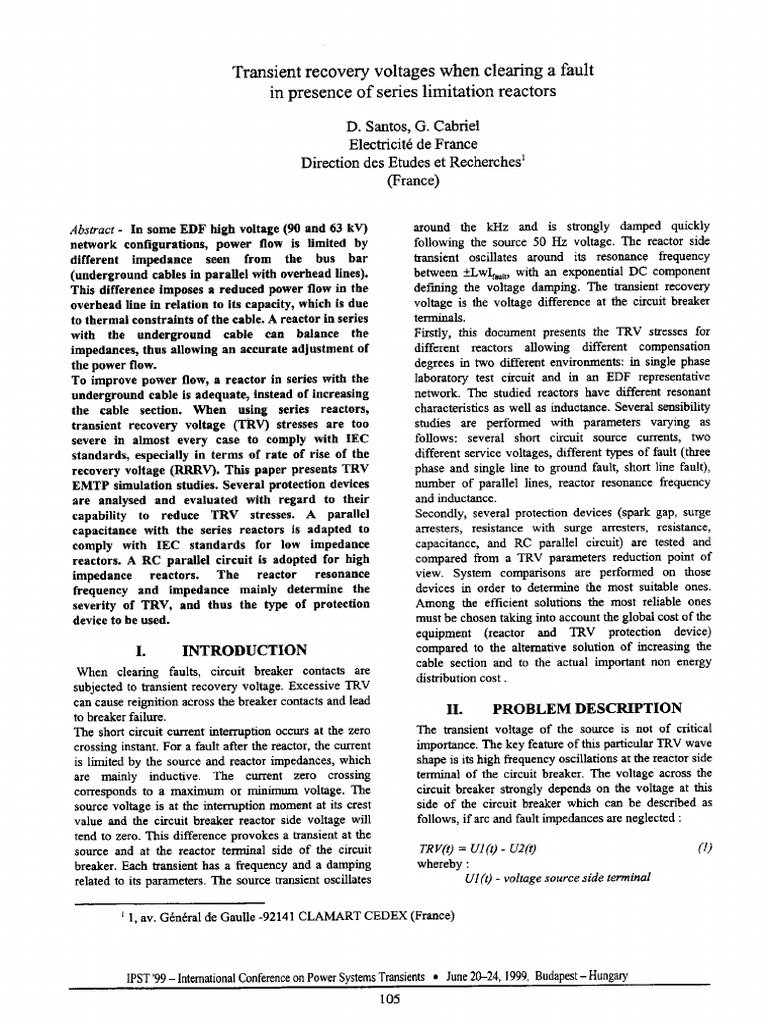 Transient Recovery Voltages When Clearing A Fault Limited by Series Reactor | PDF