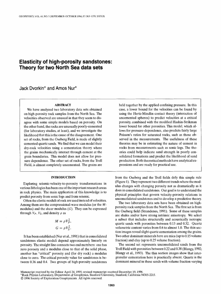 Elasticity of High Porosity Sandstones | PDF | Young's Modulus | Sandstone