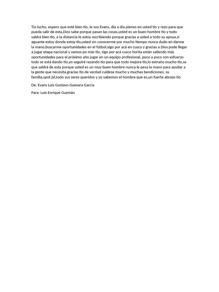 Carta para tio lucho | PDF