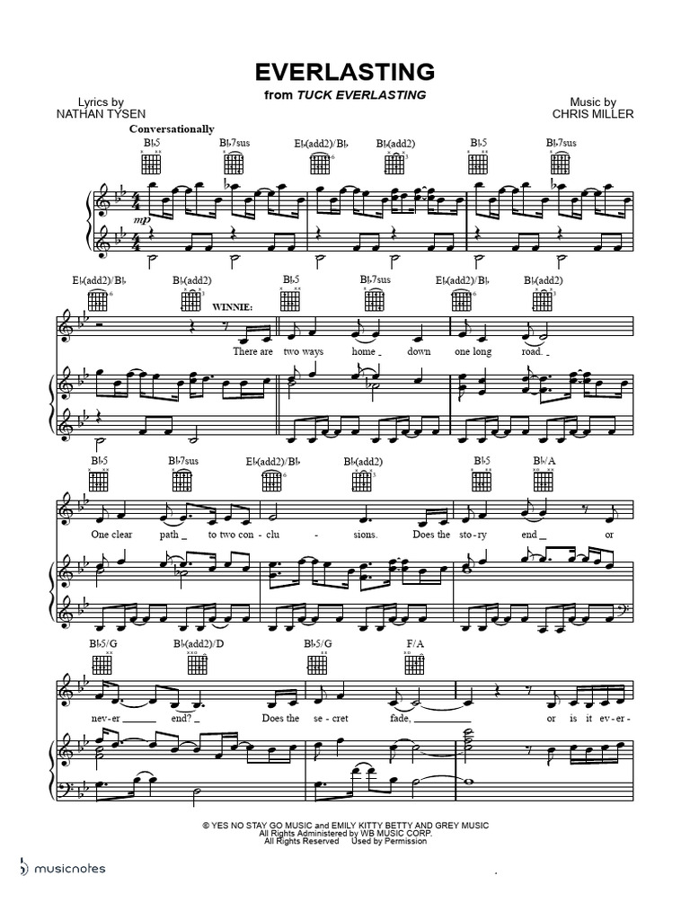 Everlasting Sheet Music Tuck Everlasting | PDF