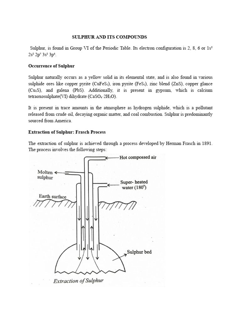 Suphur and Its Compounds, Predegree Second Semester Chemistry | PDF ...