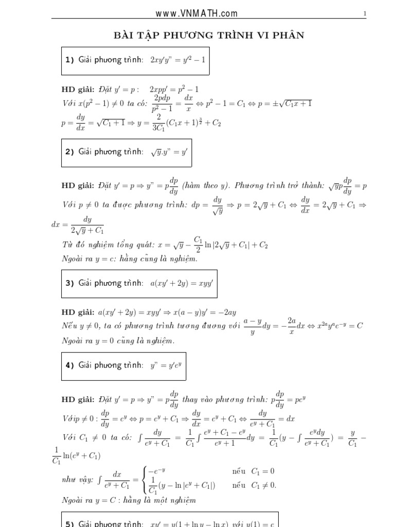 201 bài tập phương trình vi phân | PDF