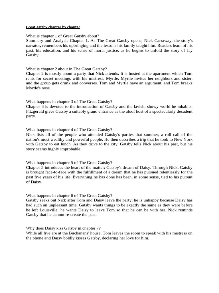 Great Gatsby Chapter by Chapter 2 | PDF | The Great Gatsby | Novels