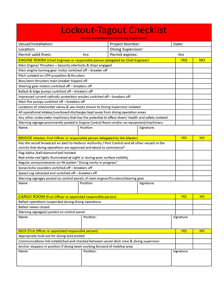 LOTO Check List | PDF | Underwater Diving | Ships