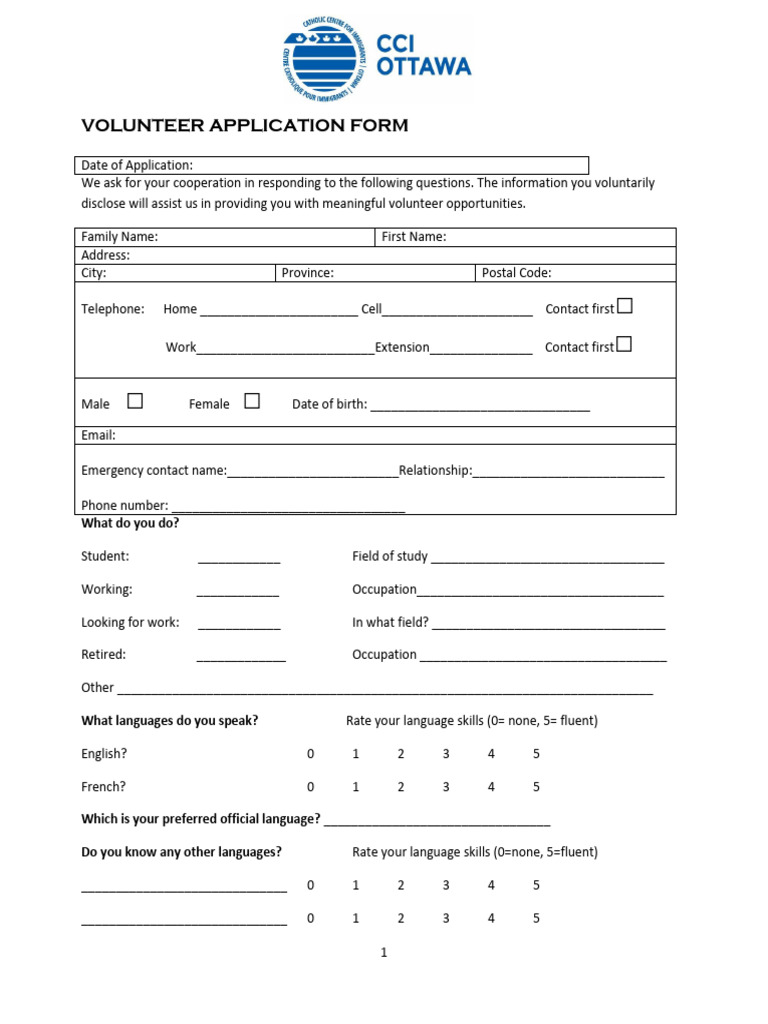 CCI Ottawa Volunteer Application | PDF | Volunteering