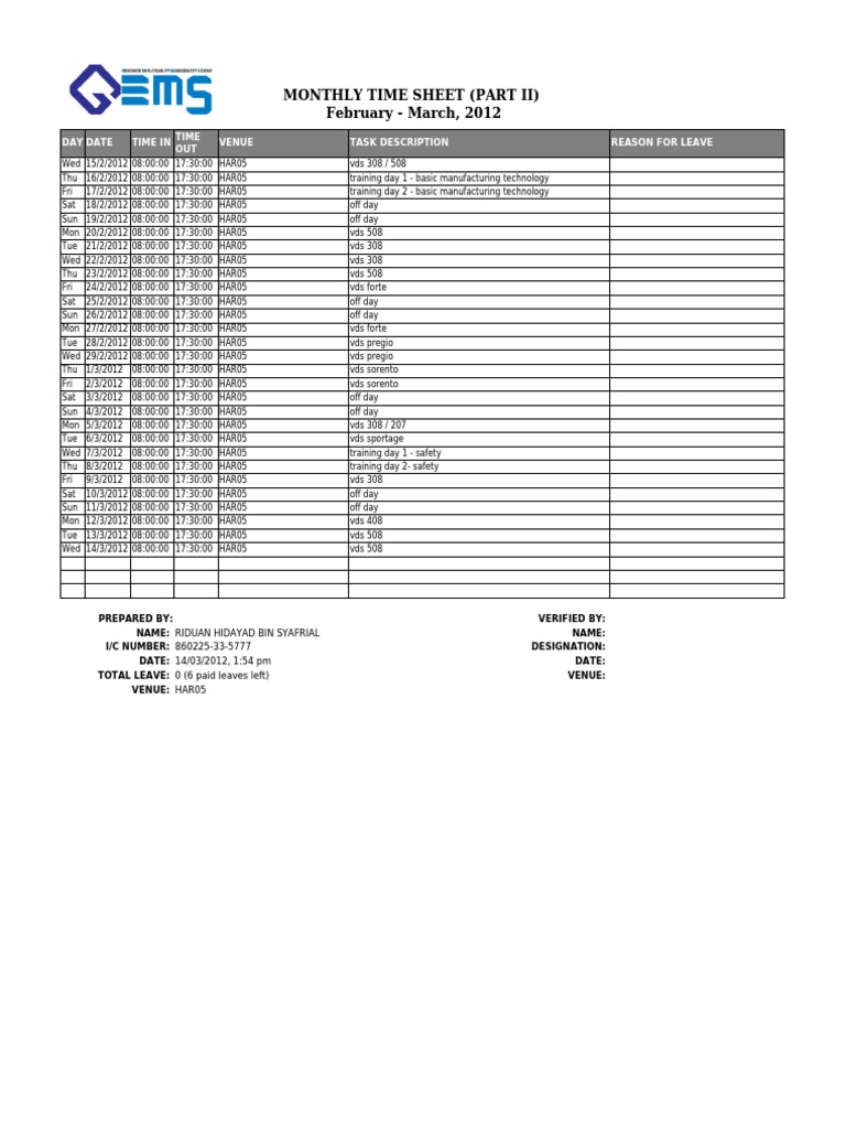 Time Sheet Feb-March | PDF