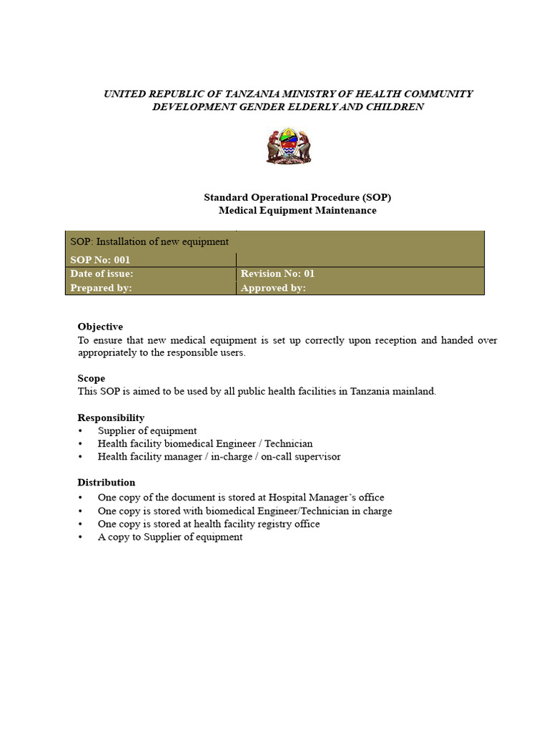 Sop For Mentainance of Medical Equipments | PDF | Biomedical ...