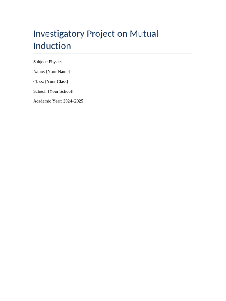 Class 12 Project on Mutual Induction | PDF | Electromagnetic Induction ...