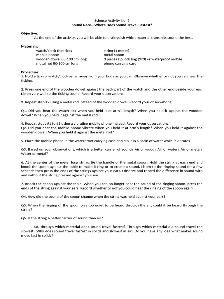 science activity - module 5 unit 1 | PDF | Sound | Acoustics