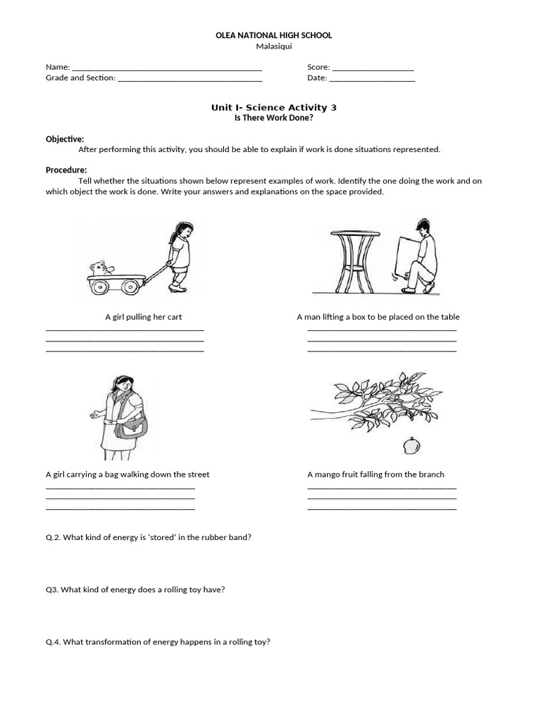 Science Activities on Work and Power | PDF