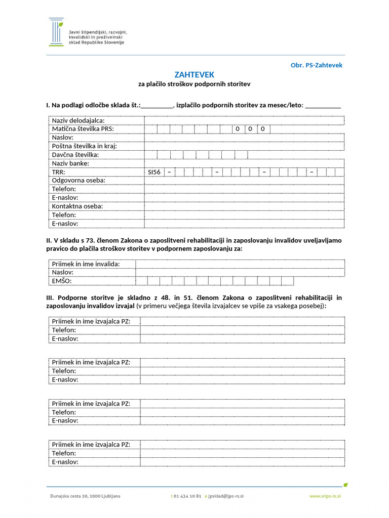 Zahtevek - Placilo Stroskov Podporne Zaposlitve | PDF