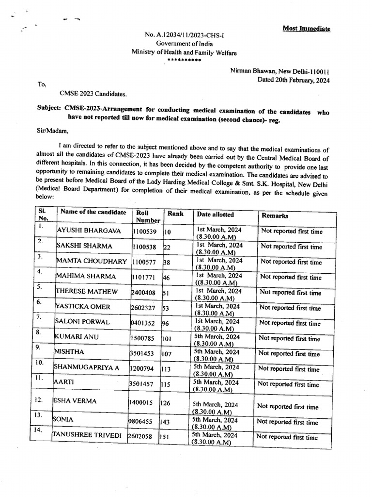Final Medical Exam Notice for CMSE 2023 | PDF | Medicine | Health Care